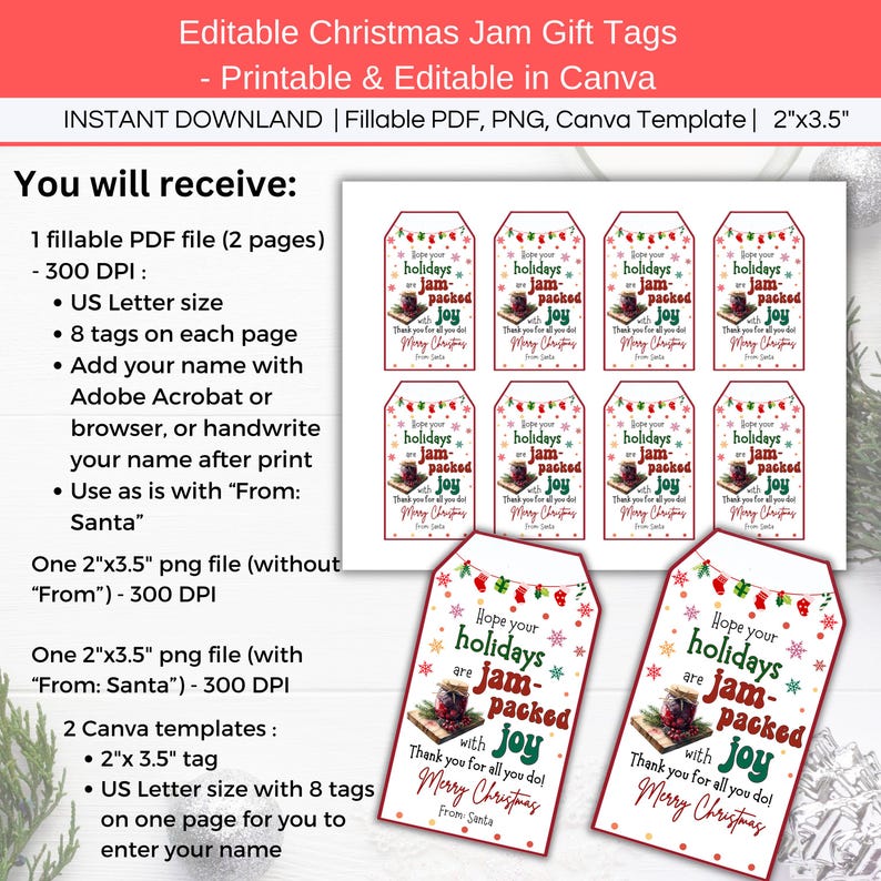 Homemade Jam Gift Basket Tag Printable, Editable Christmas Thank You ...