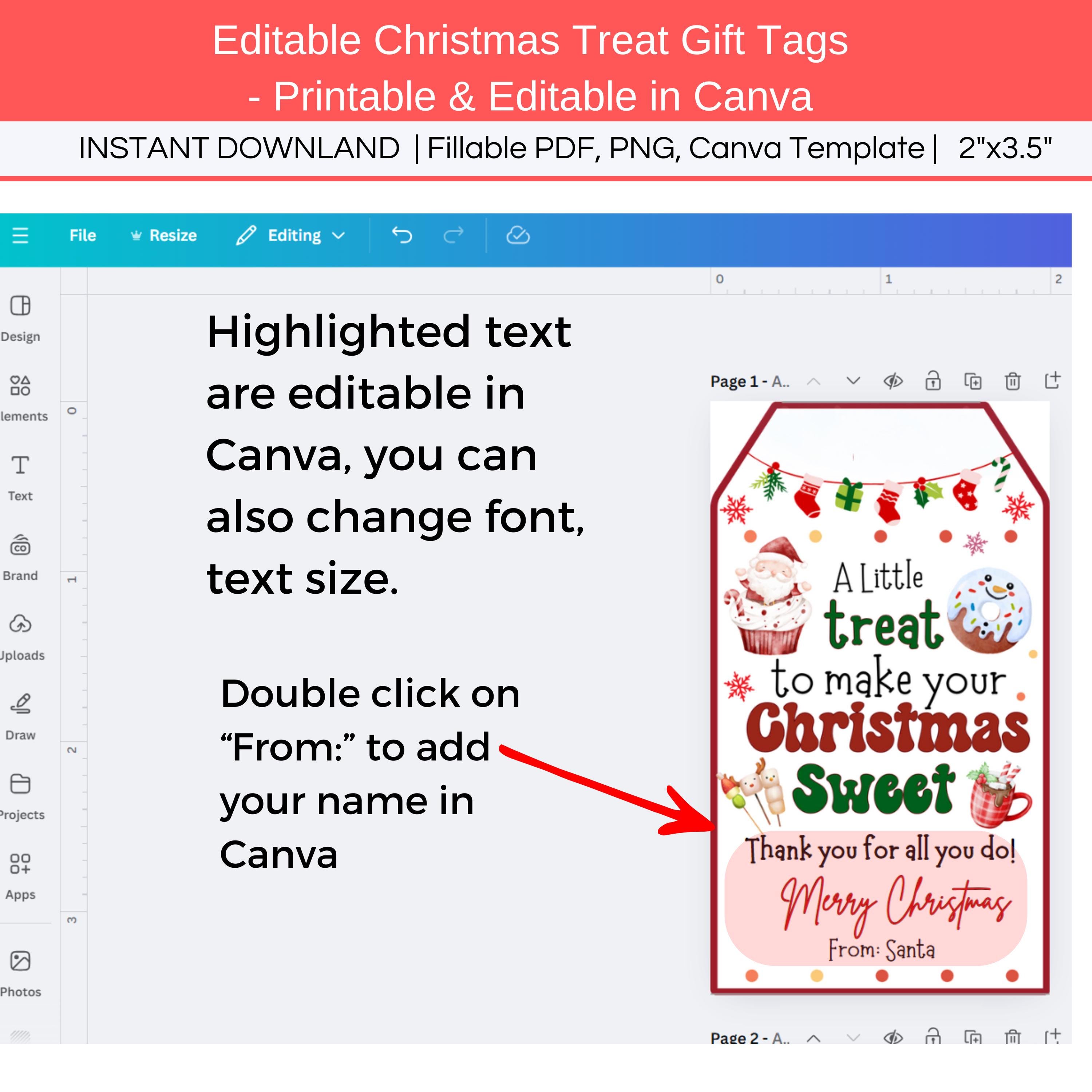 A Little Treat to Make Christmas Sweet, Editable Christmas Treat Tag ...