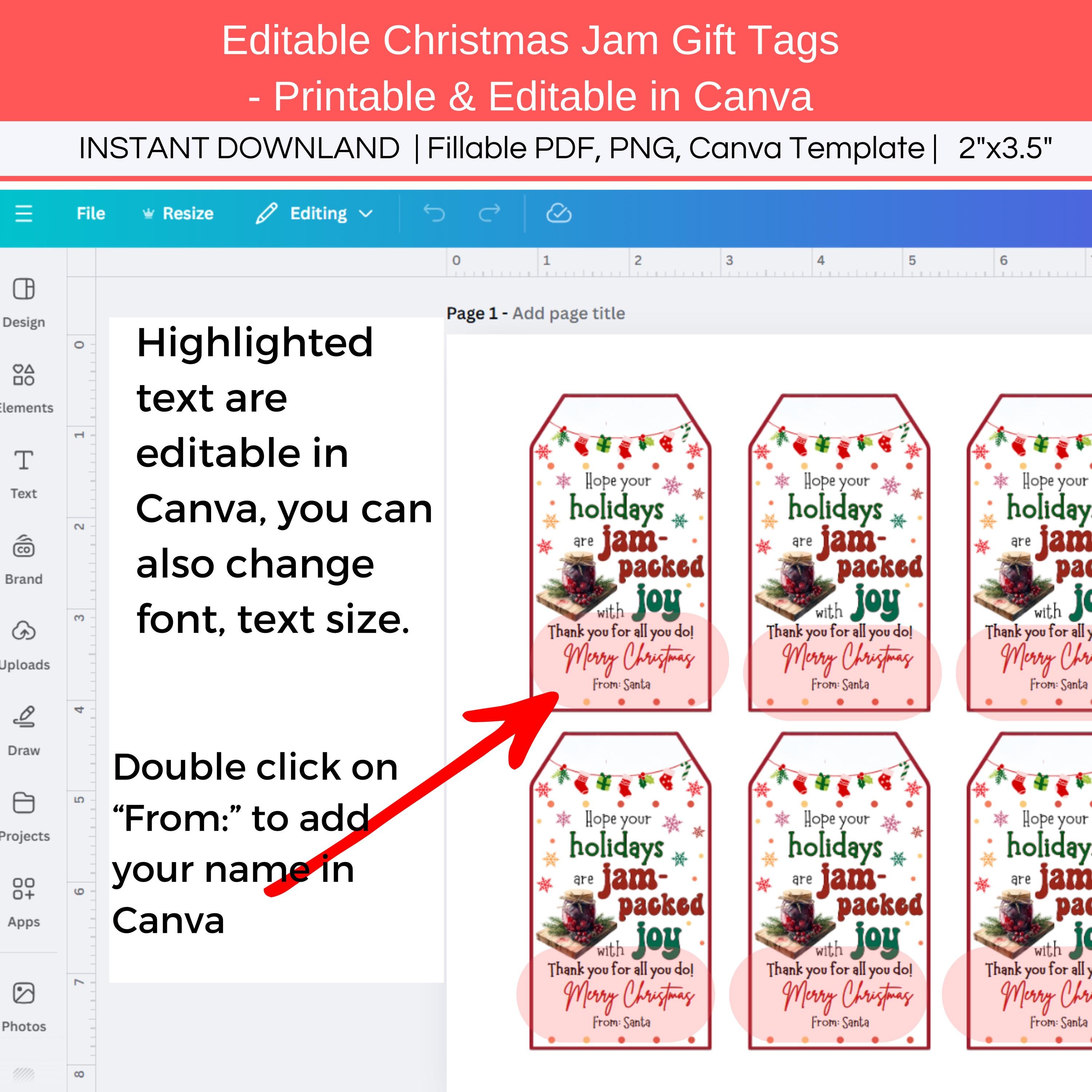 Homemade Jam Gift Basket Tag Printable, Editable Christmas Thank You ...