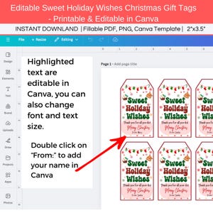 Sweet Holiday Wishes Christmas Gift Tag Printable, Editable Holiday ...