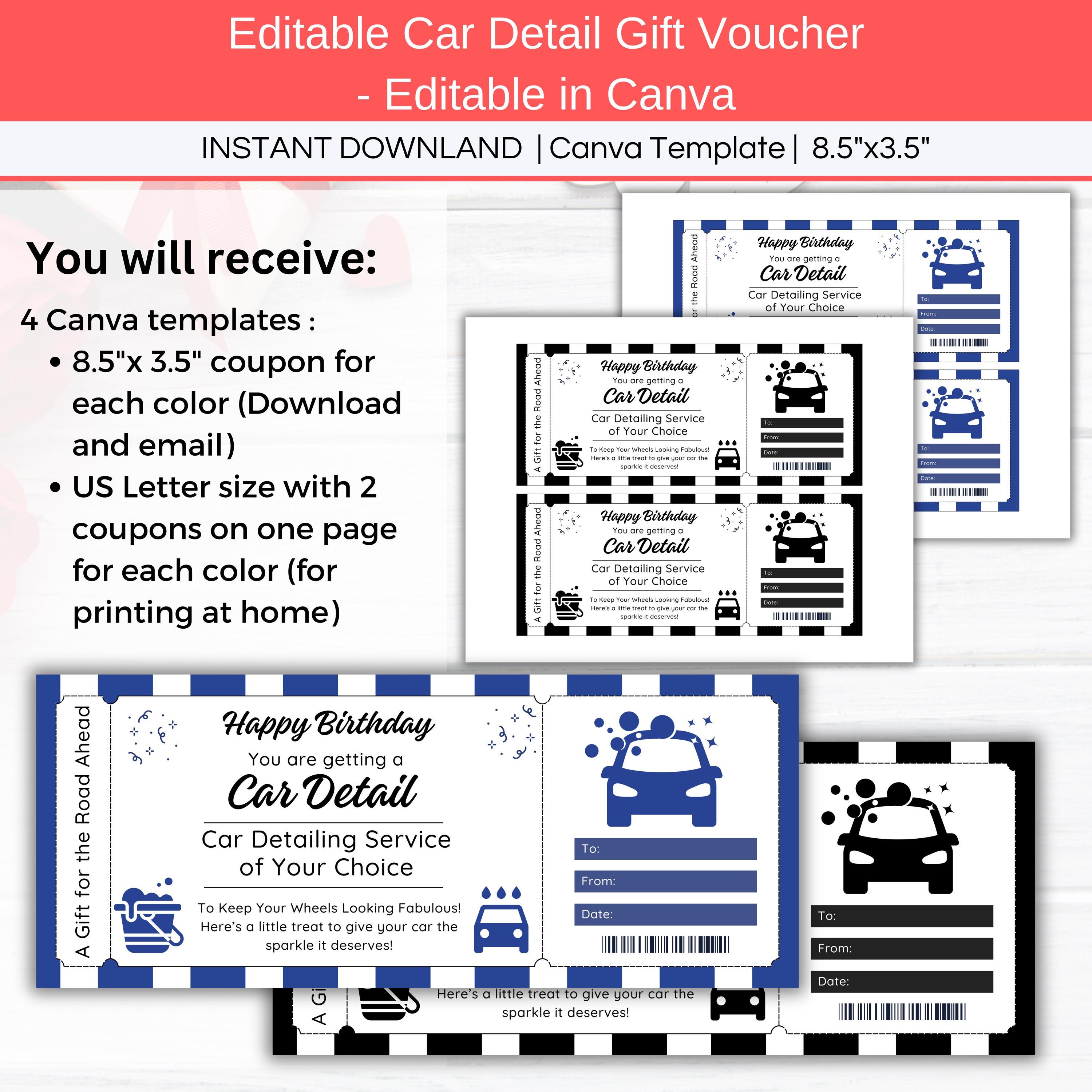 Car Detail Gift Voucher, Editable Car Detailing Gift Certificate ...