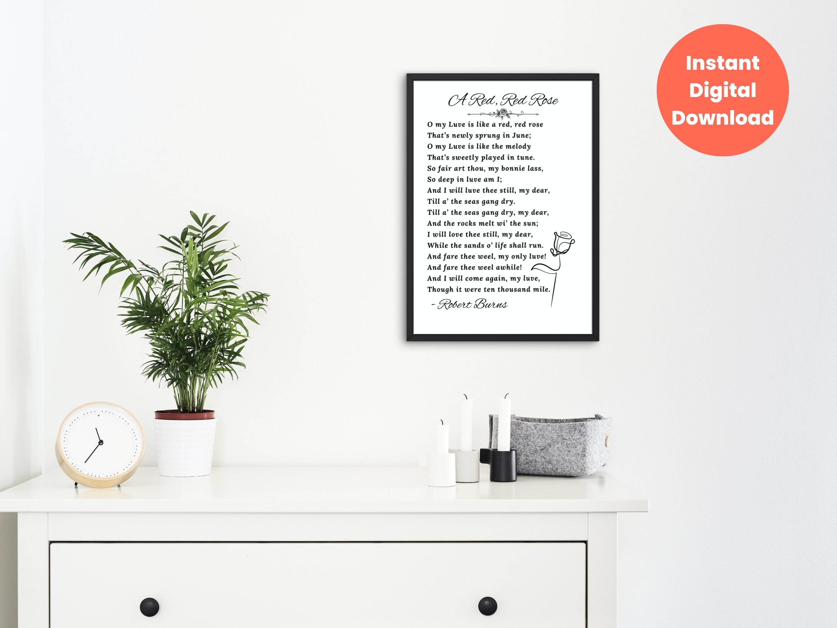 A Red Red Rose Love Poem by Robert Burns Printable Love Poem - Etsy