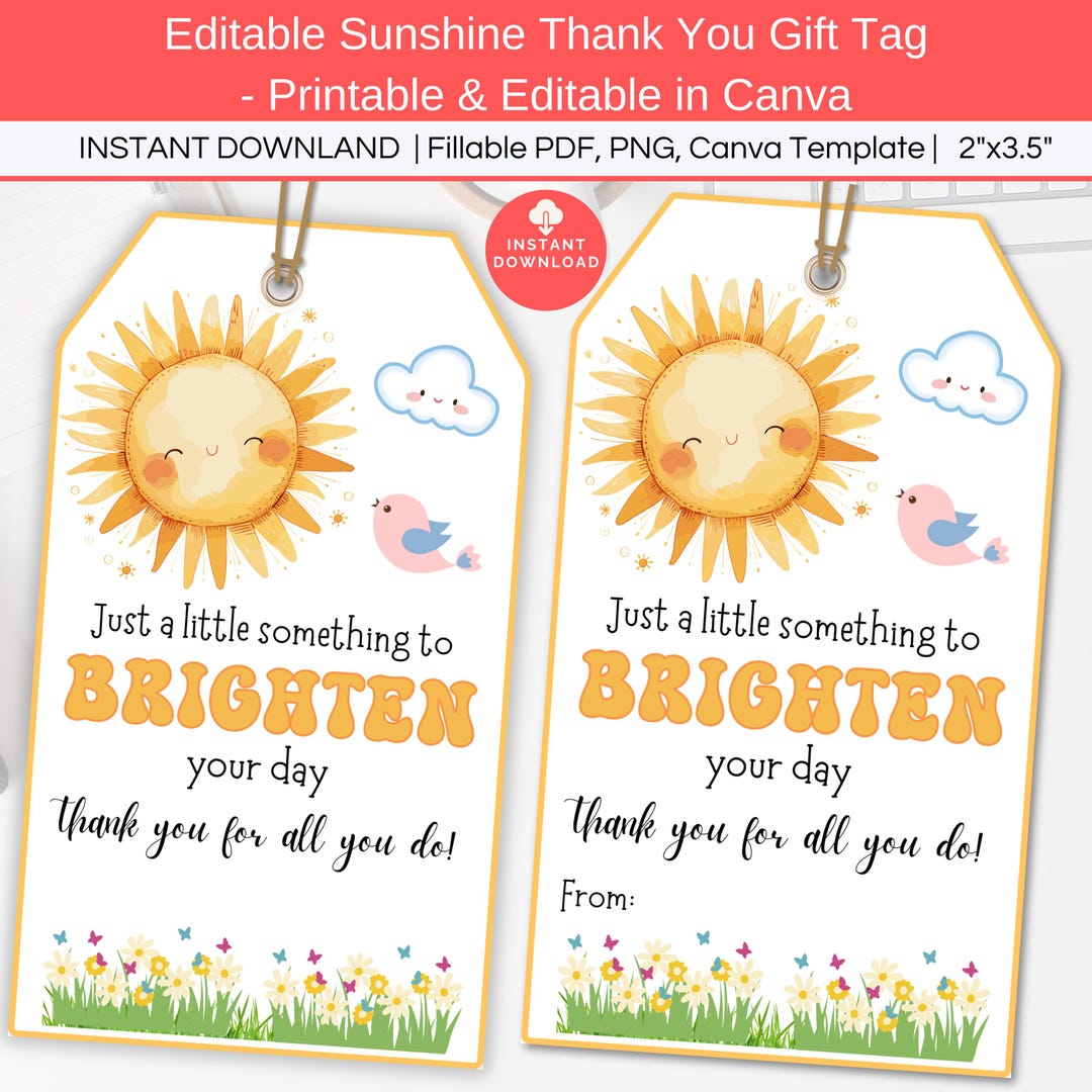 Yellow Sunshine Gift Box Tag, Something to Brighten Your Day Tag, Cheer ...