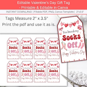 You Knock My Socks off Valentine Gift Tag Printable, Happy Valentine's ...