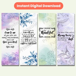 12 Bible Verses Printable Bookmark Set, Watercolor Floral Bookmarks ...