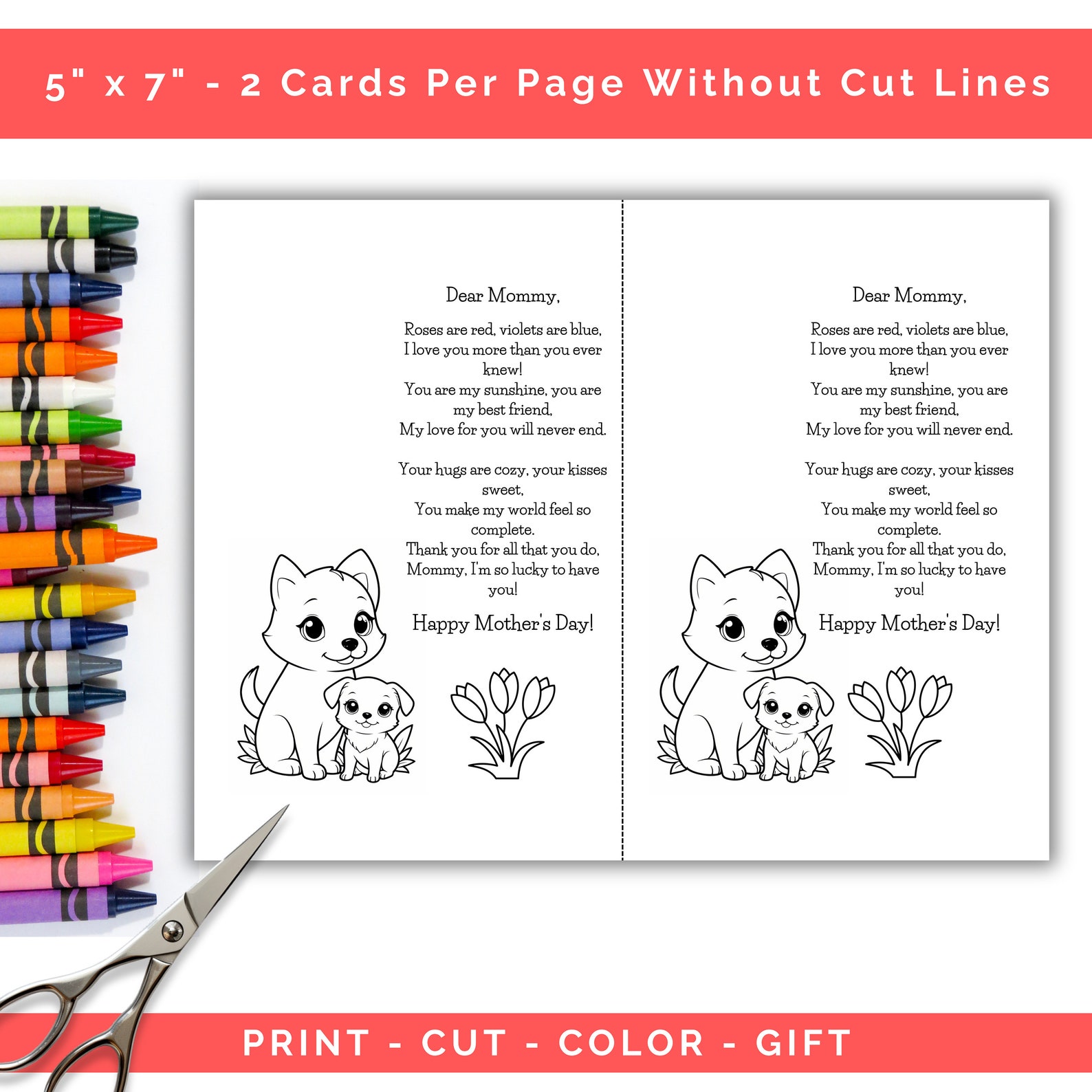Printable Mother's Day Coloring Card With Poem, Mother's Day Poem, DIY ...