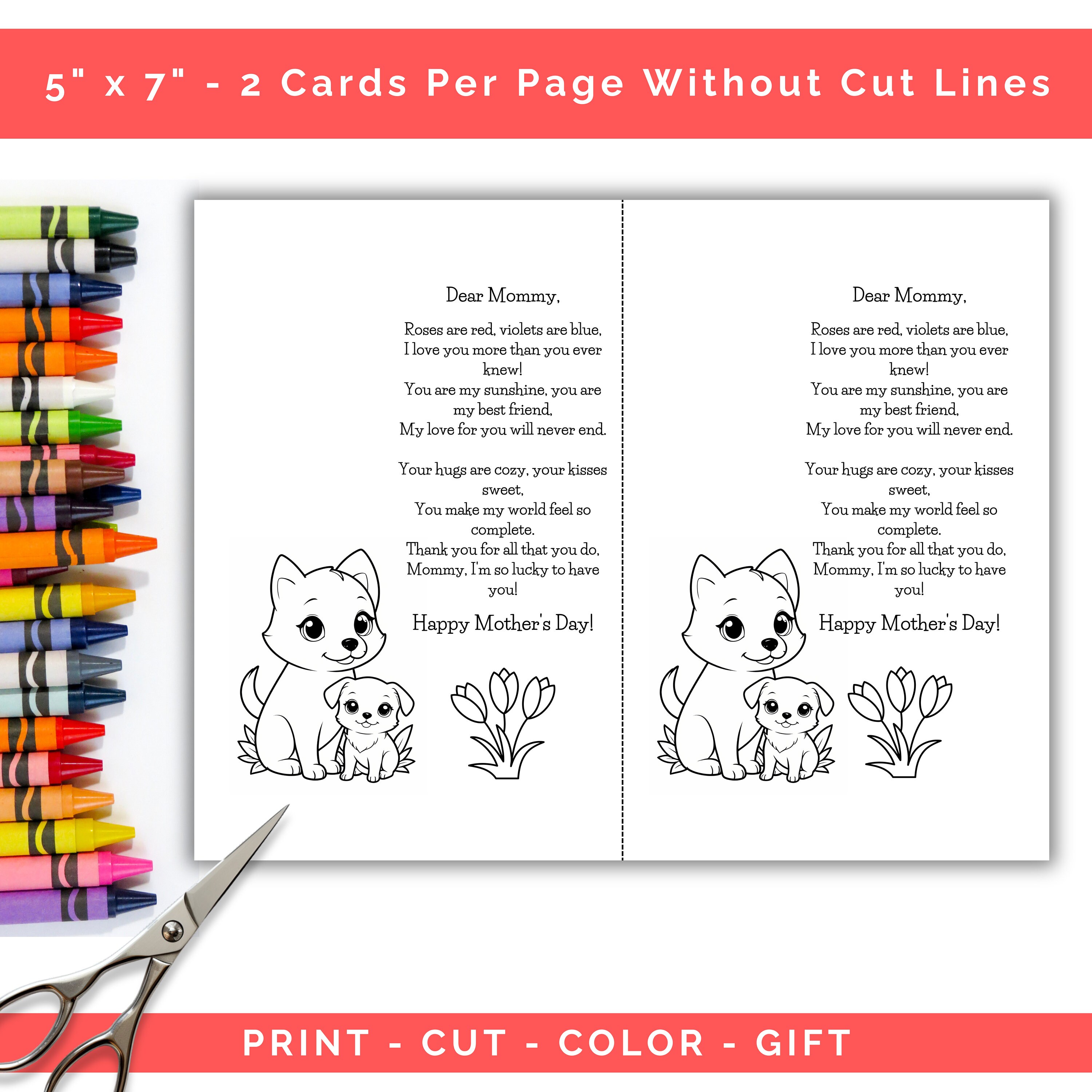 Printable Mother's Day Coloring Card With Poem, Mother's Day Poem, DIY ...