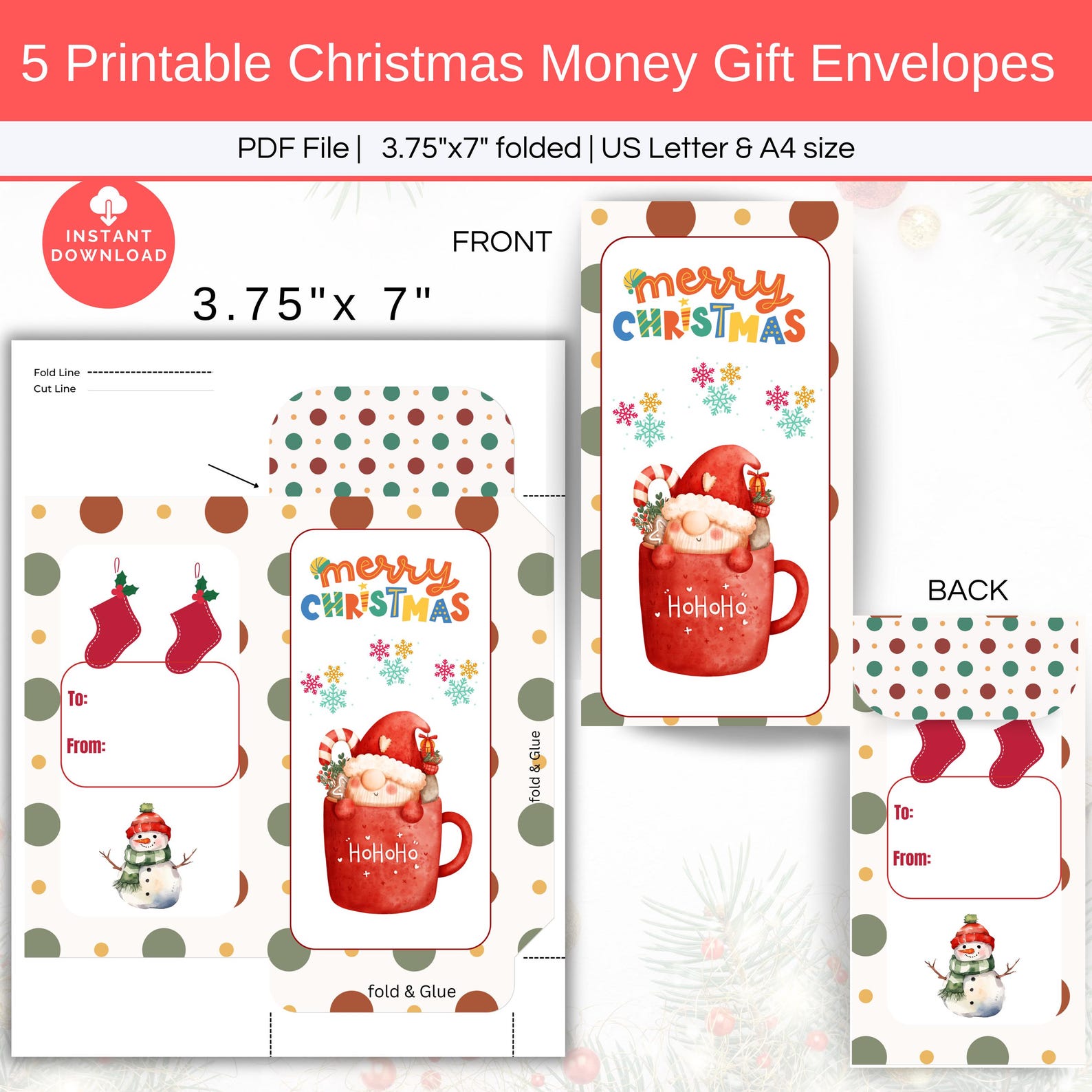 Christmas Money Gift Envelope Printable, Holiday Currency Envelope ...