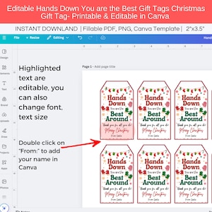 Hands Down You're the Best Tag, Editable Christmas Thank You Gift Tag ...