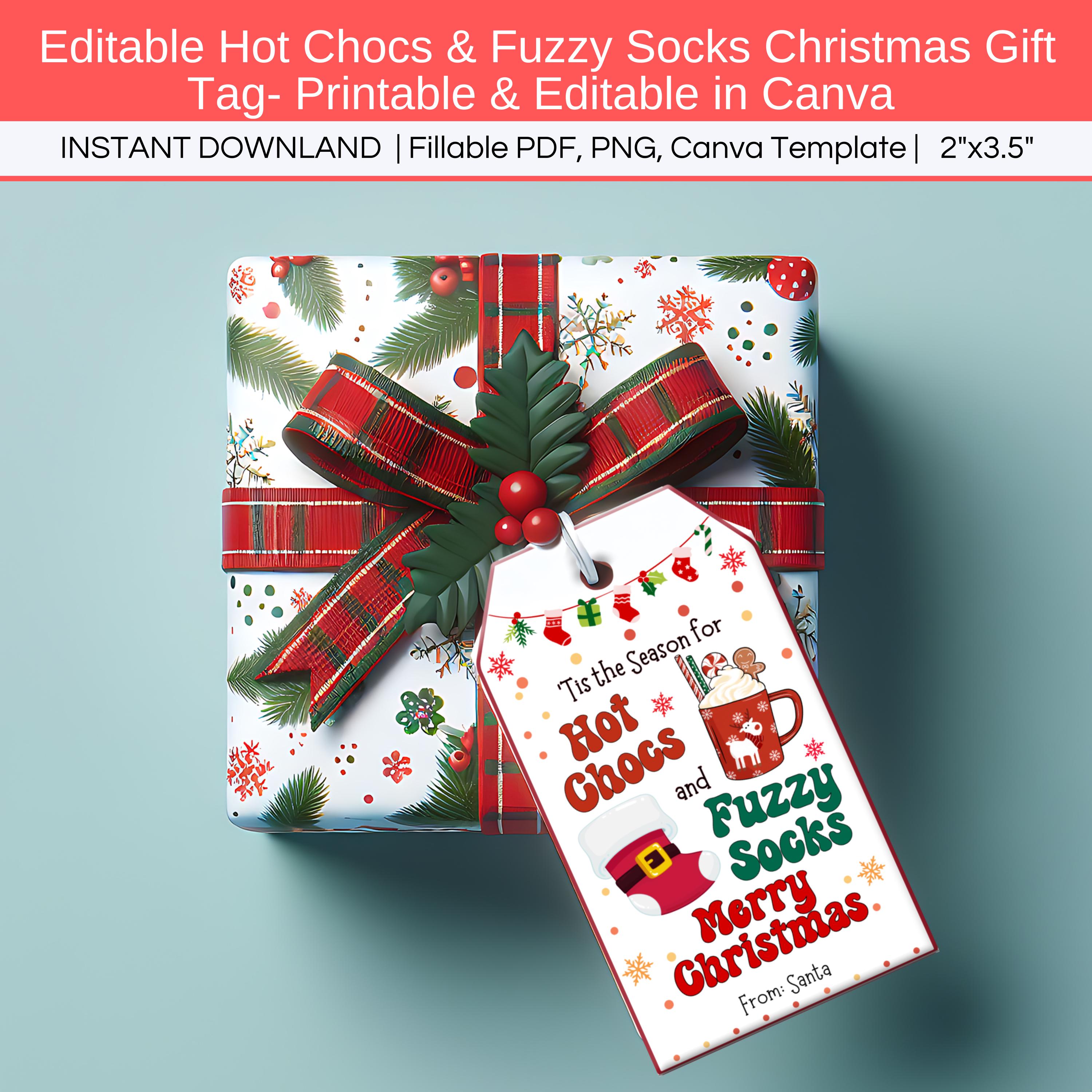 Hot Chocs & Fuzzy Socks Tag, Editable Christmas Gift Tag, Hot Cocoa ...
