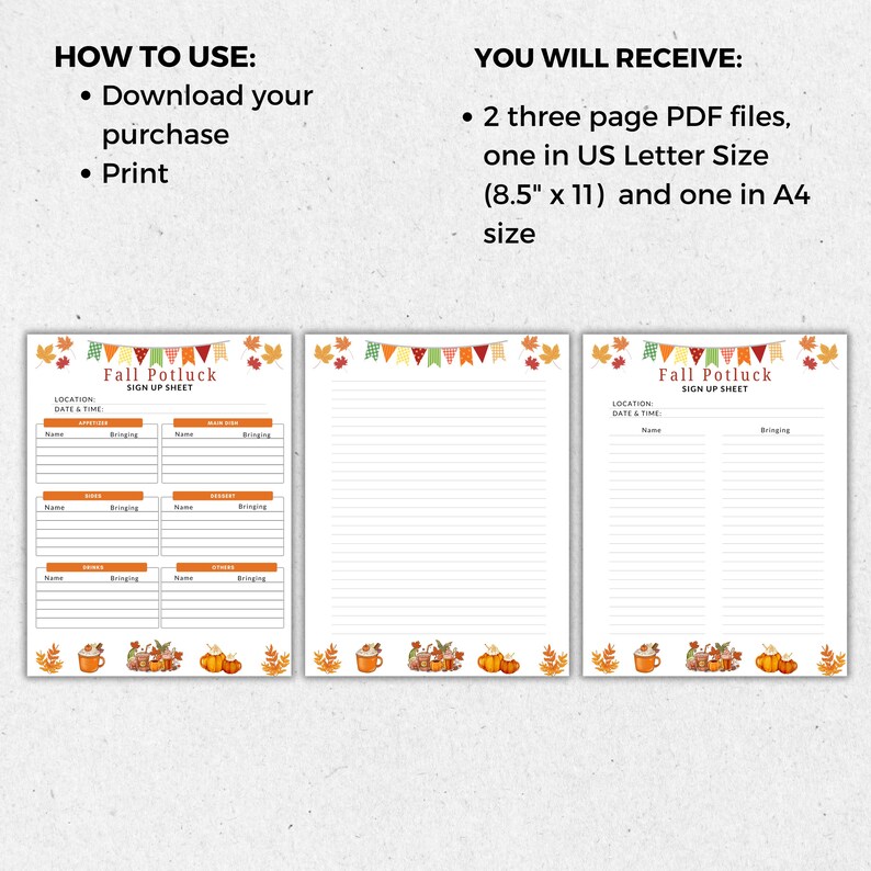 Fall Potluck Sign up Sheet Printable, Holidays Events Lunch Dinner ...