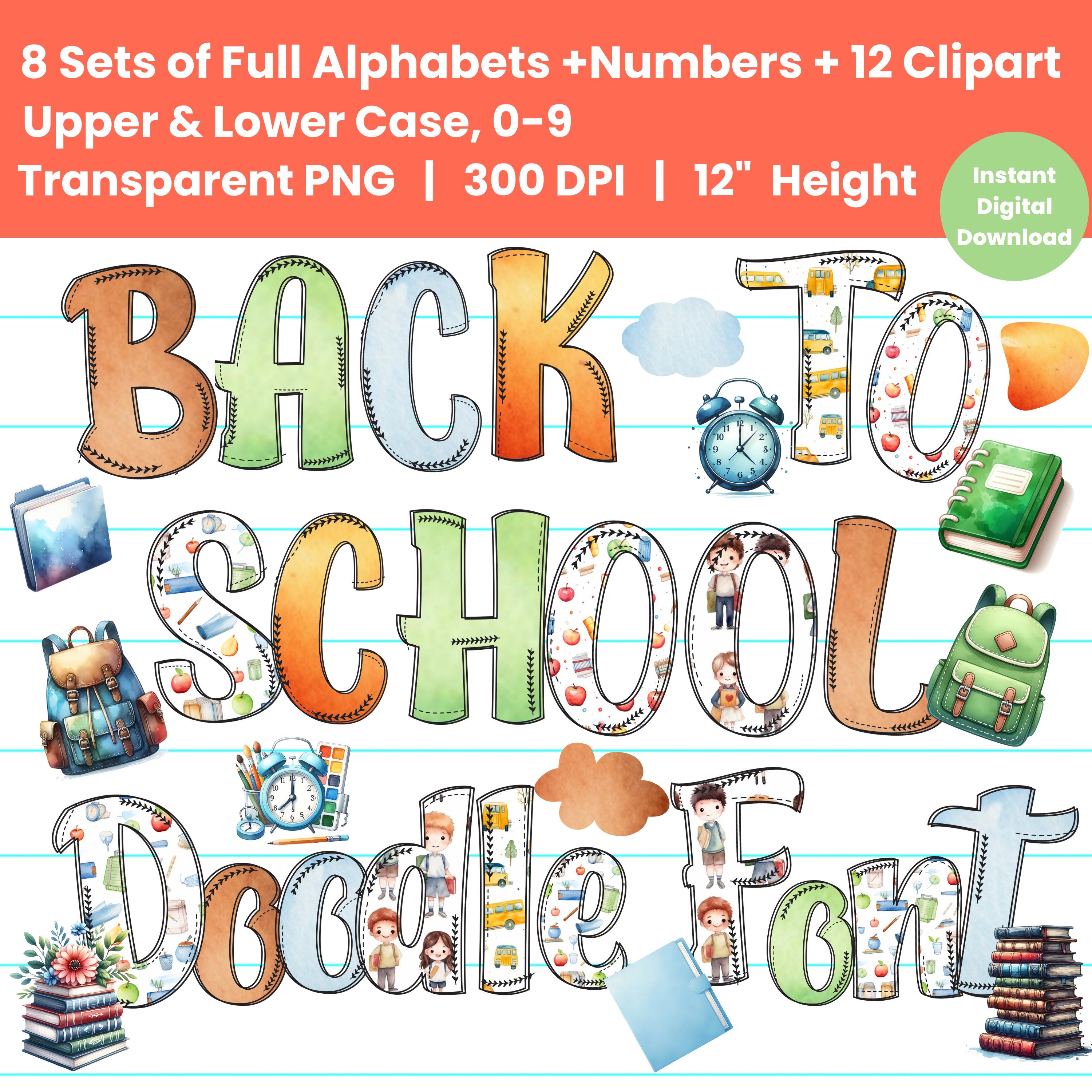 Teacher Watercolor Doodle Alphabet Bundle, 8 Full Sets Back to School ...