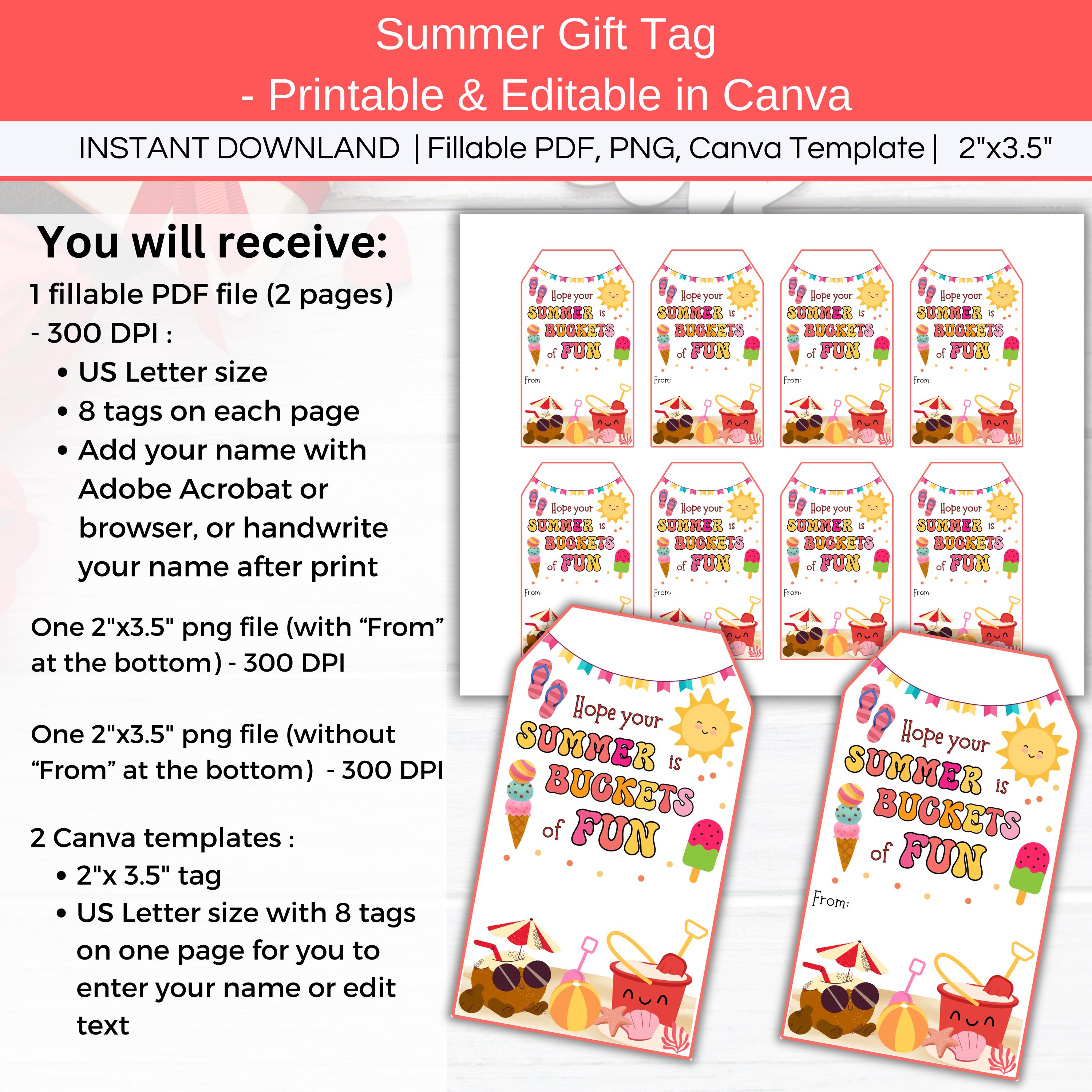 Summer Buckets of Fun Tag, Editable End of School Year Gift Tag ...