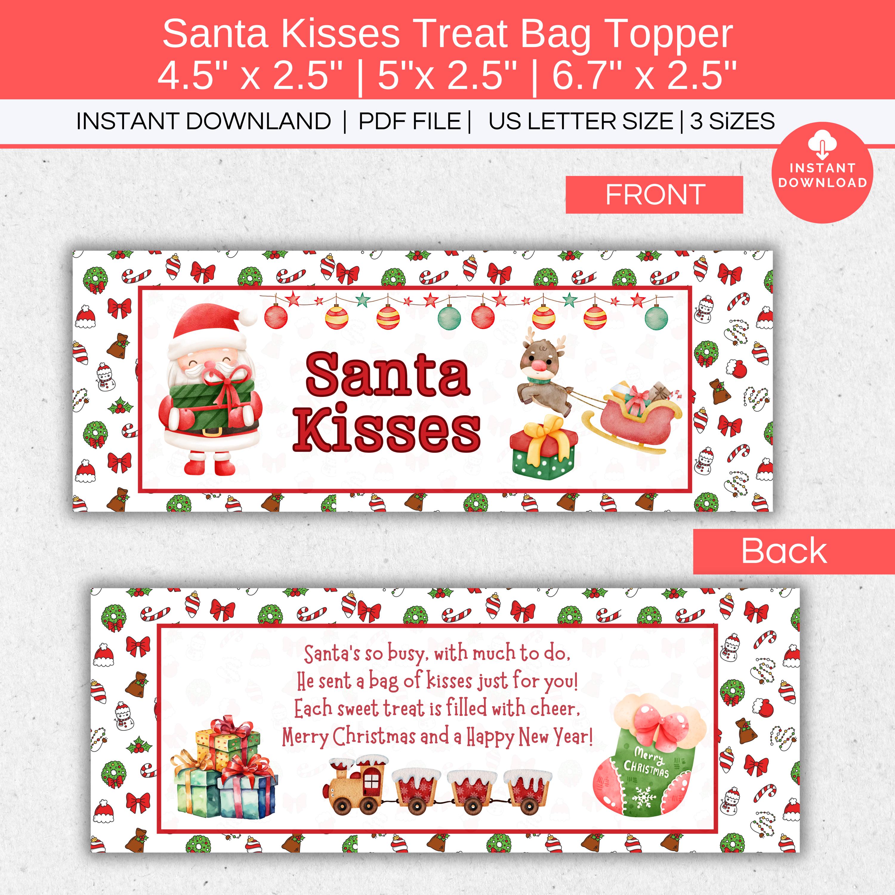 Santa Kisses Treat Bag Tag Topper Printable, Santa Kisses Label, Winter ...