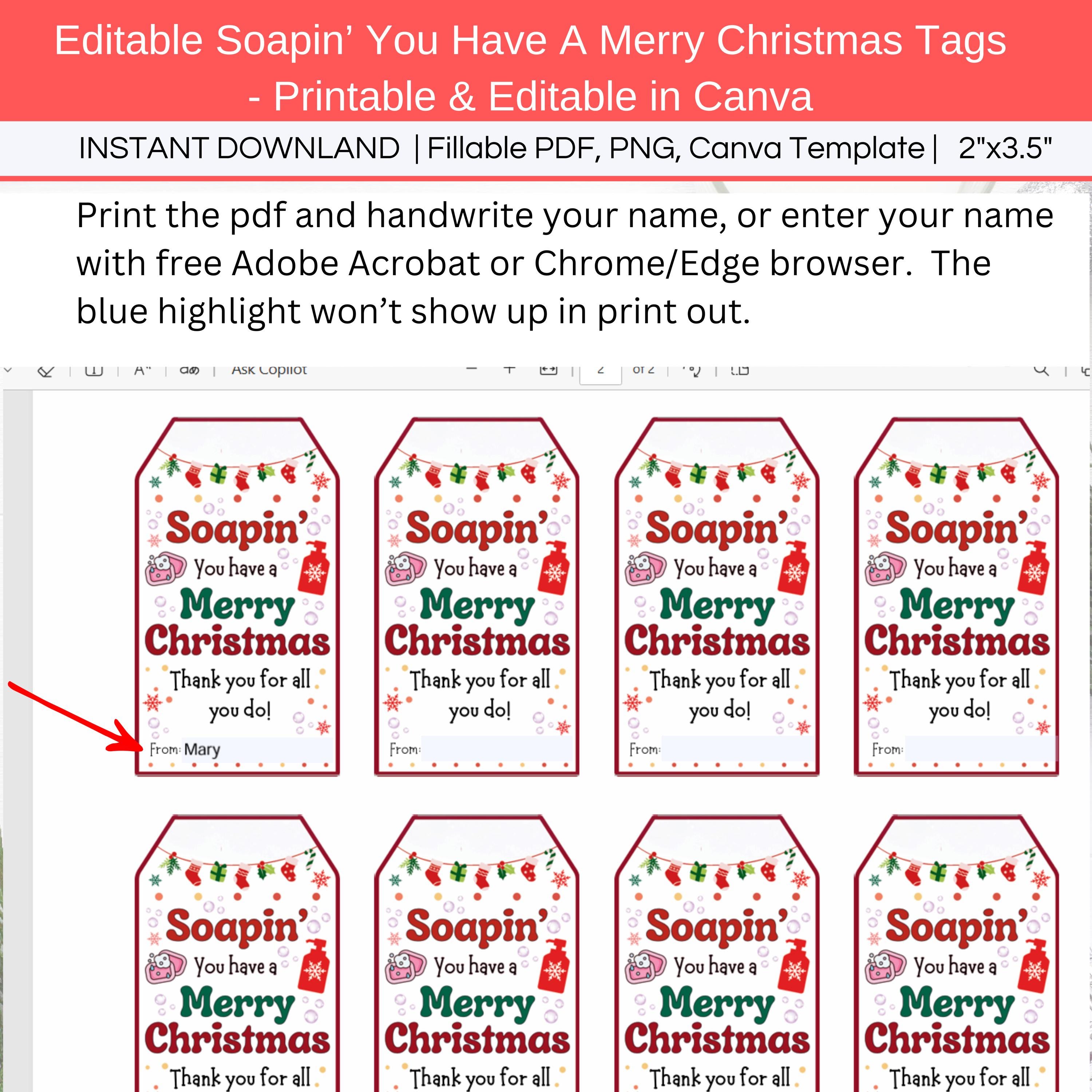 Soapin You Have a Merry Christmas Printable Gift Tag, Handmade Soap ...