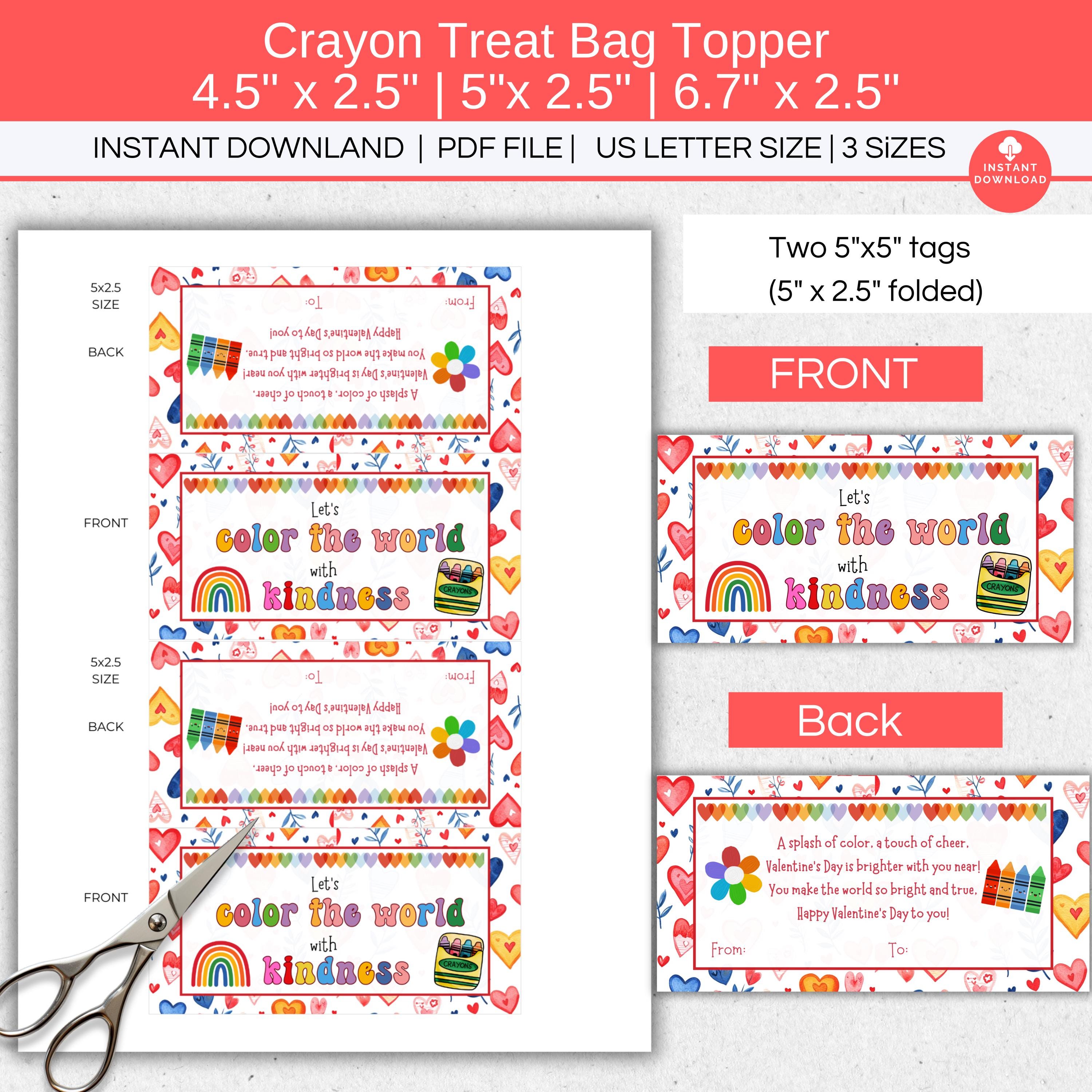 Crayon Valentine Treat Bag Topper Printable, Non Candy Valentine Goodie ...