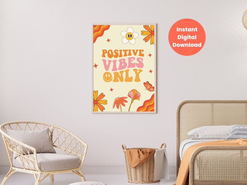 Positive Vibes Only Motivational Poster Colorful Wall Art - Etsy