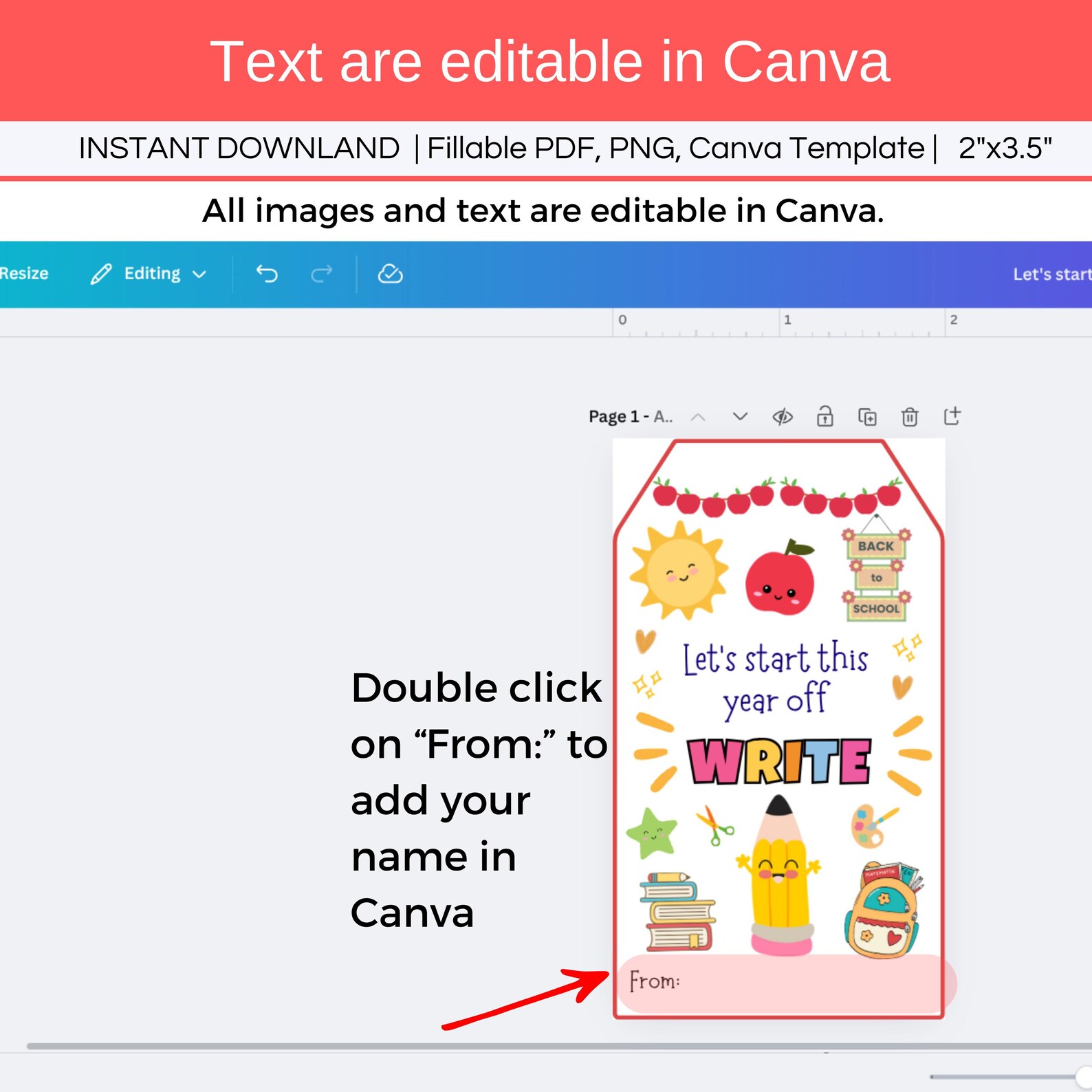 Start the Year off Write Tag Printable, First Day of School Pencil Gift ...