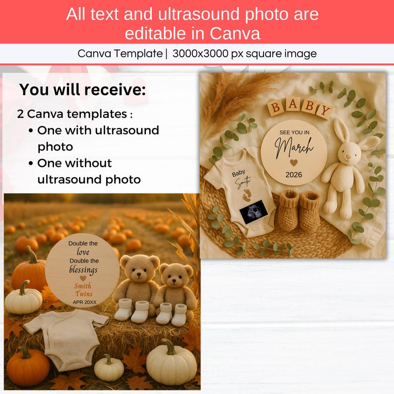 Baby Announcement March 2026 Template, Editable Digital Simple Boho ...