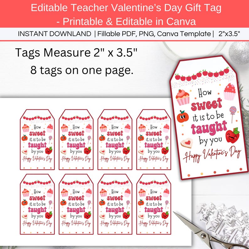 How Sweet It is to Be Taught by You Printable Valentine Tag, Editable ...