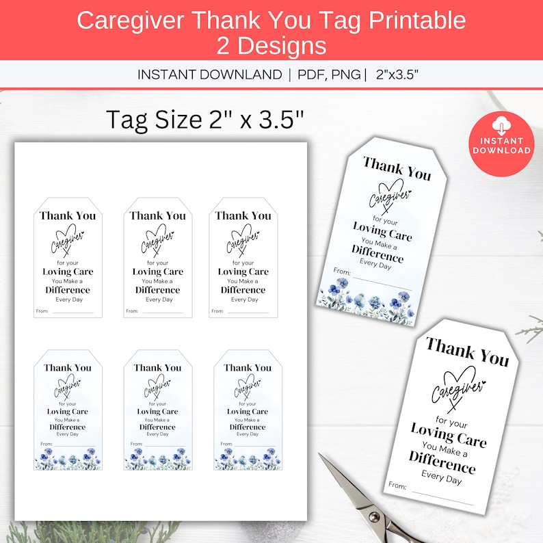 Caregiver Appreciation Gift Tag Printable, Caregiver Thank You Note ...