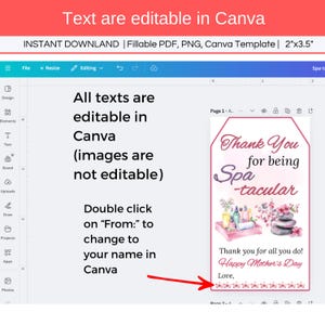 Spa Gift Basket Tag Happy Mother's Day Gift Tag, Editable Spa-tacular ...