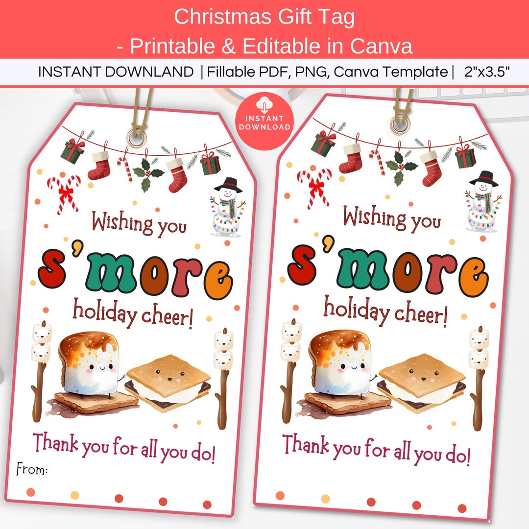 Christmas Smore Tag, Wishing You S'more Holiday Cheer Printable Gift ...