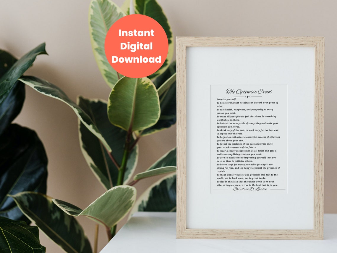 The Optimist Creed Promise Yourself by Christian D. Larson ...
