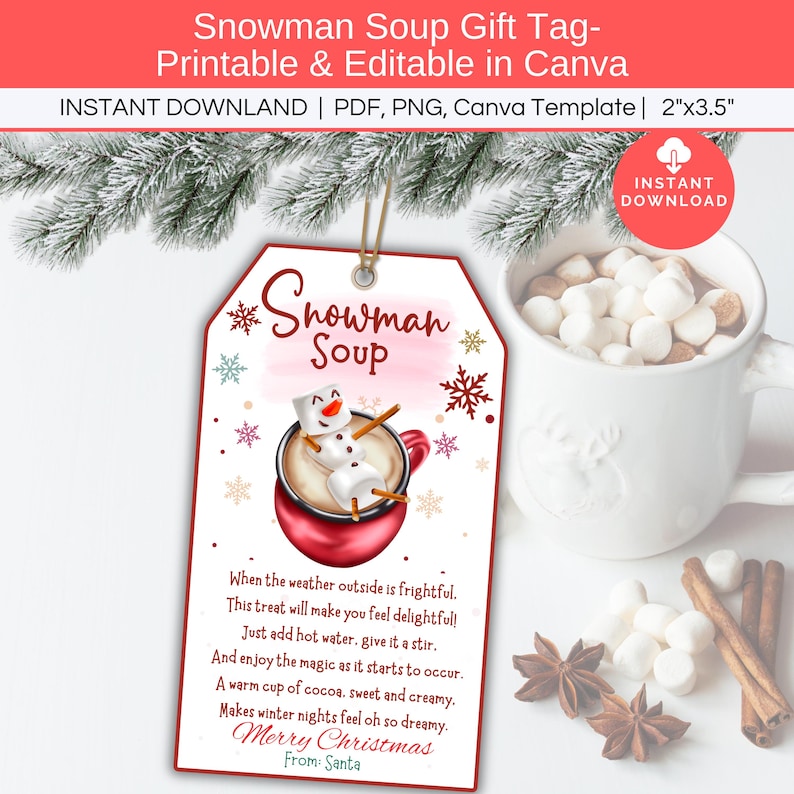 Snowman Soup Tag Printable, Snowman Soup Labels, Christmas Snowman ...