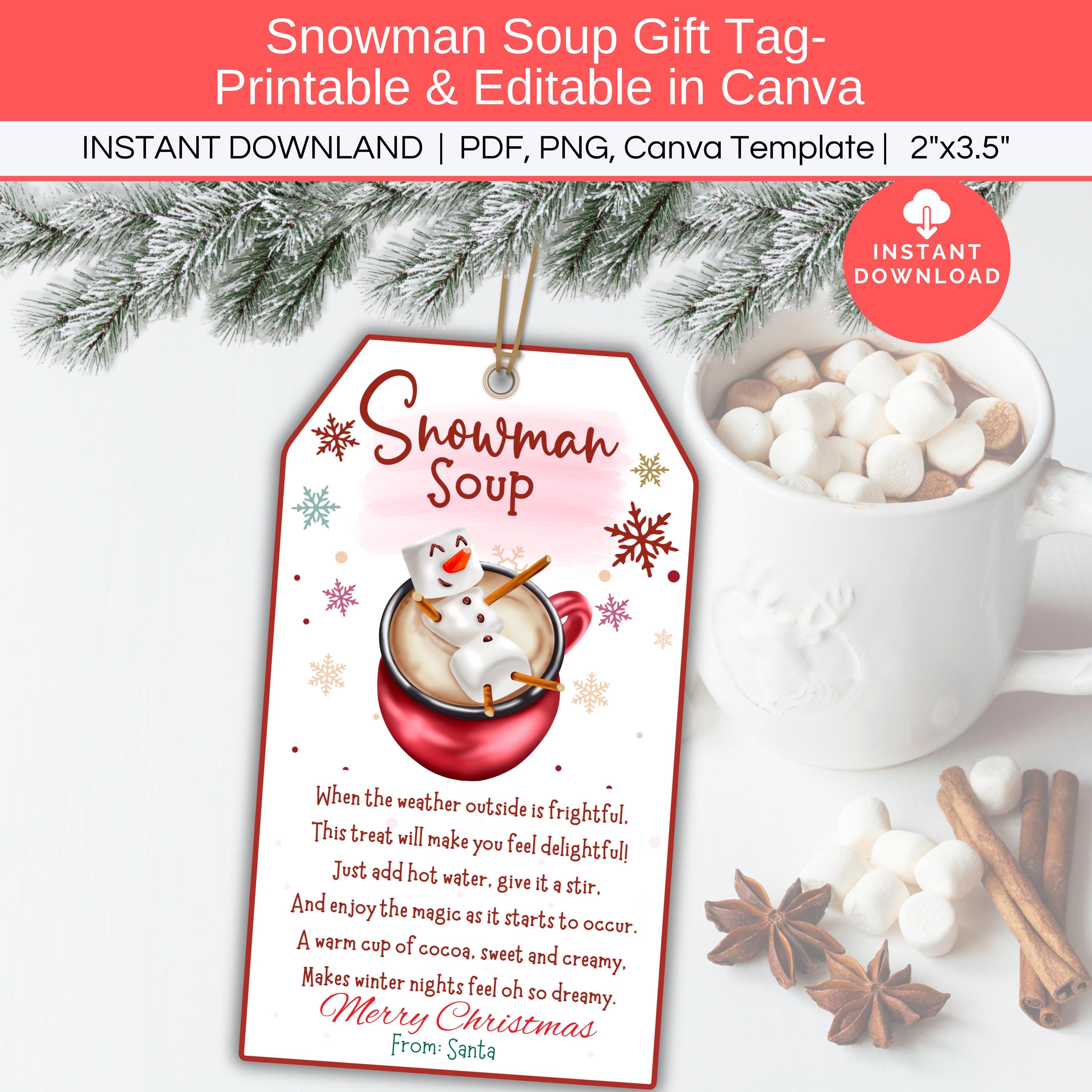 Snowman Soup Tag Printable, Snowman Soup Labels, Christmas Snowman ...