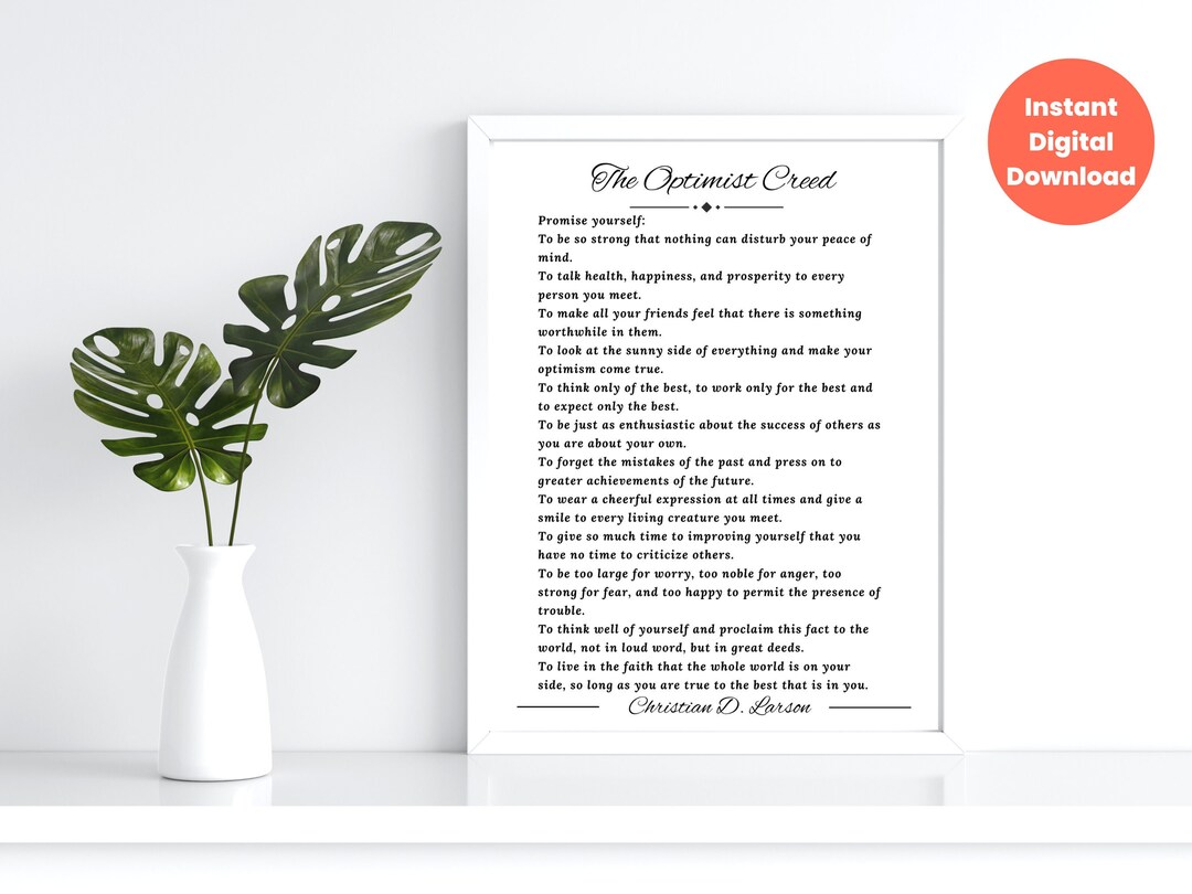 The Optimist Creed Promise Yourself by Christian D. Larson ...