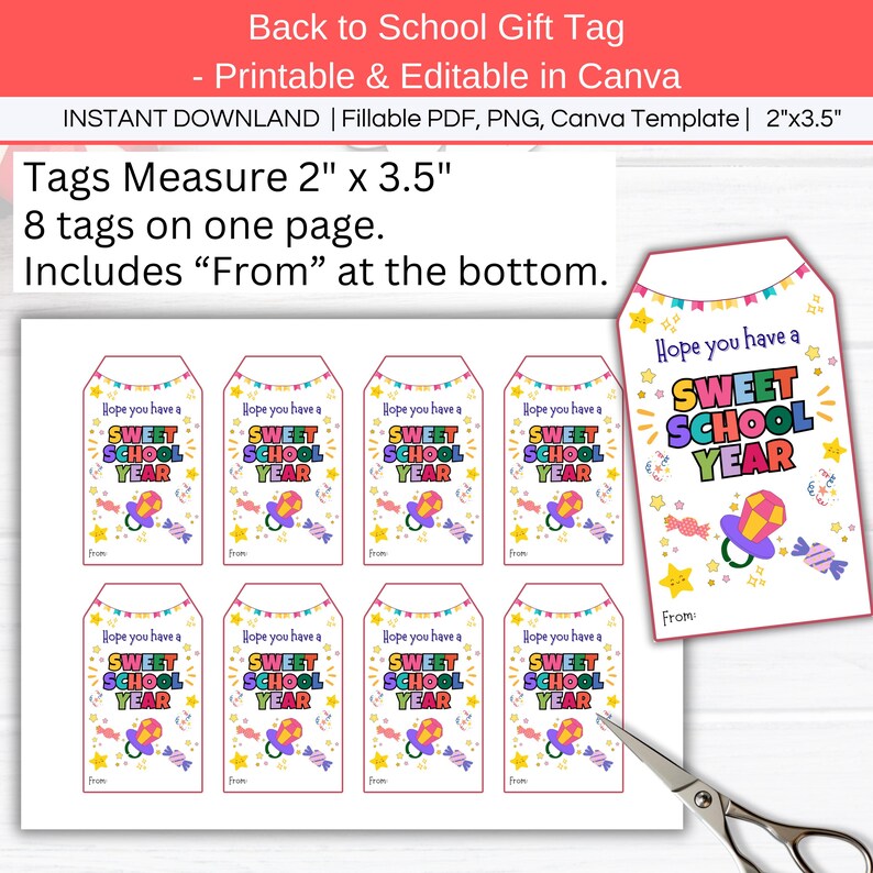 Sweet School Year Gift Tag Printable, Back to School Candy Ring Pop Tag ...