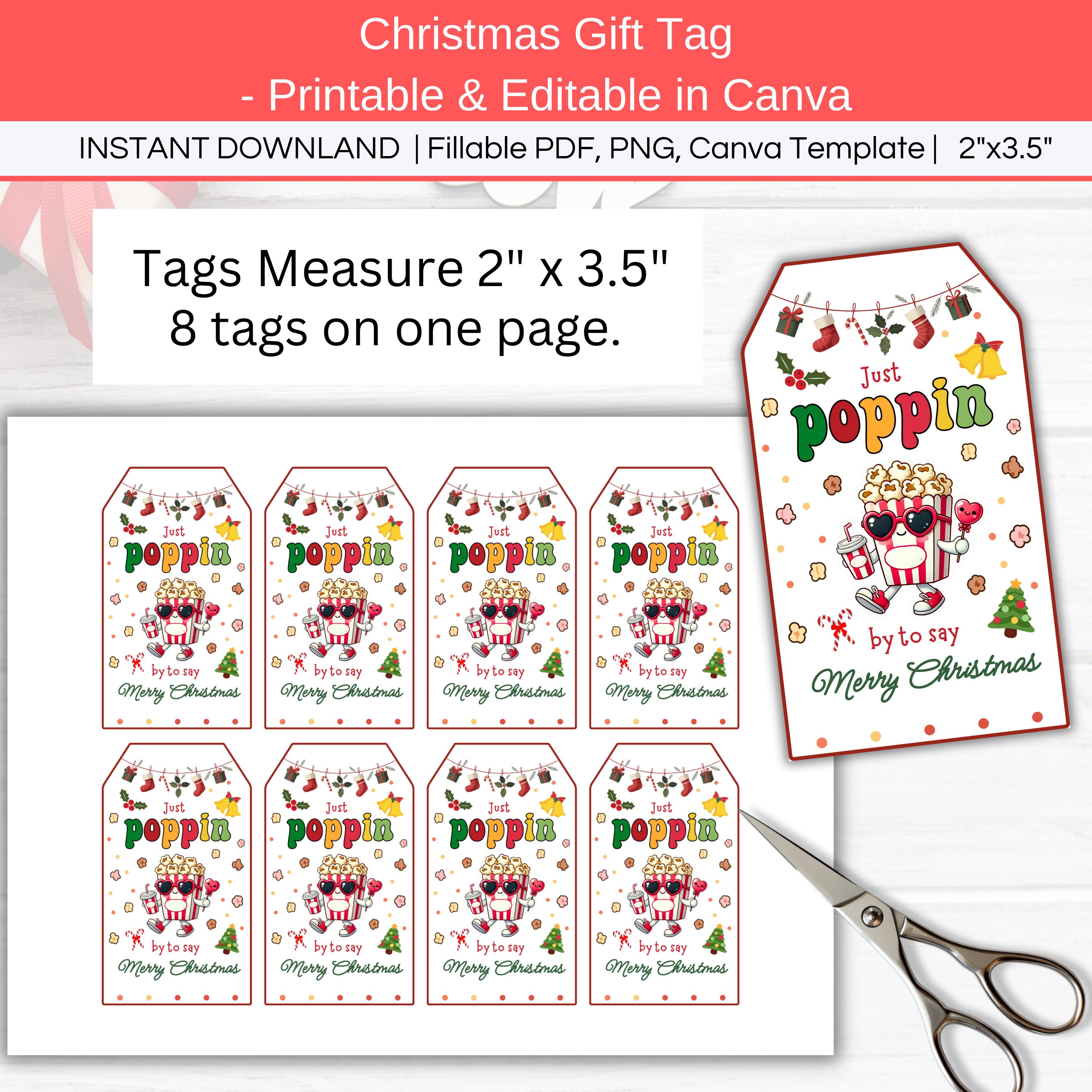Just Poppin by to Say Merry Christmas Gift Tag, Editable Printable ...