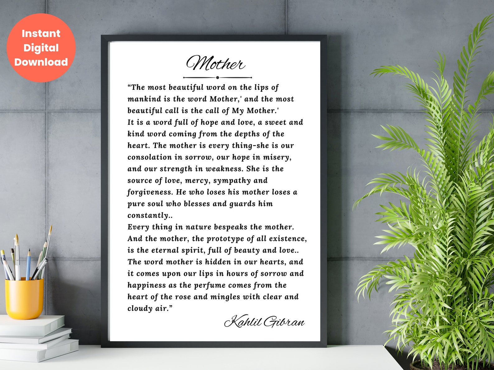 The Mother by Kahlil Gibran Printable Poem Typography Black & White ...