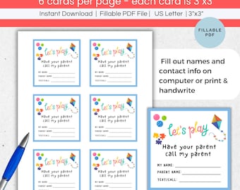 Printable Kids Seasonal Playdate Cards, Keep in Touch Cards, Kids ...