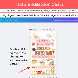 Goodbye Lesson Plan Hello Suntan Gift Tag Printable, Editable Teacher ...