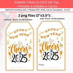 Happy New Year 2025 Favor Tags Printable, Cheers to 2025 Gift Tag ...