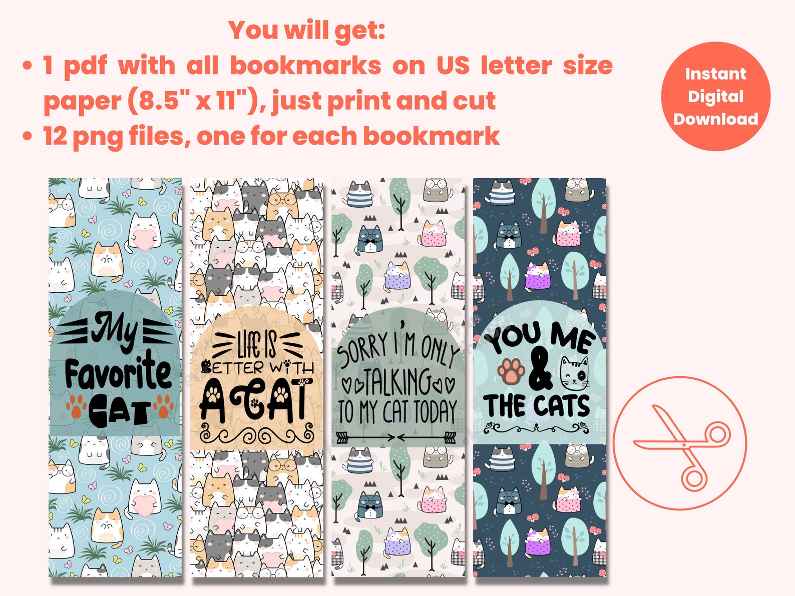 12 Printable Bookmarks Cats Theme With Funny Cat Quotes, Printable ...