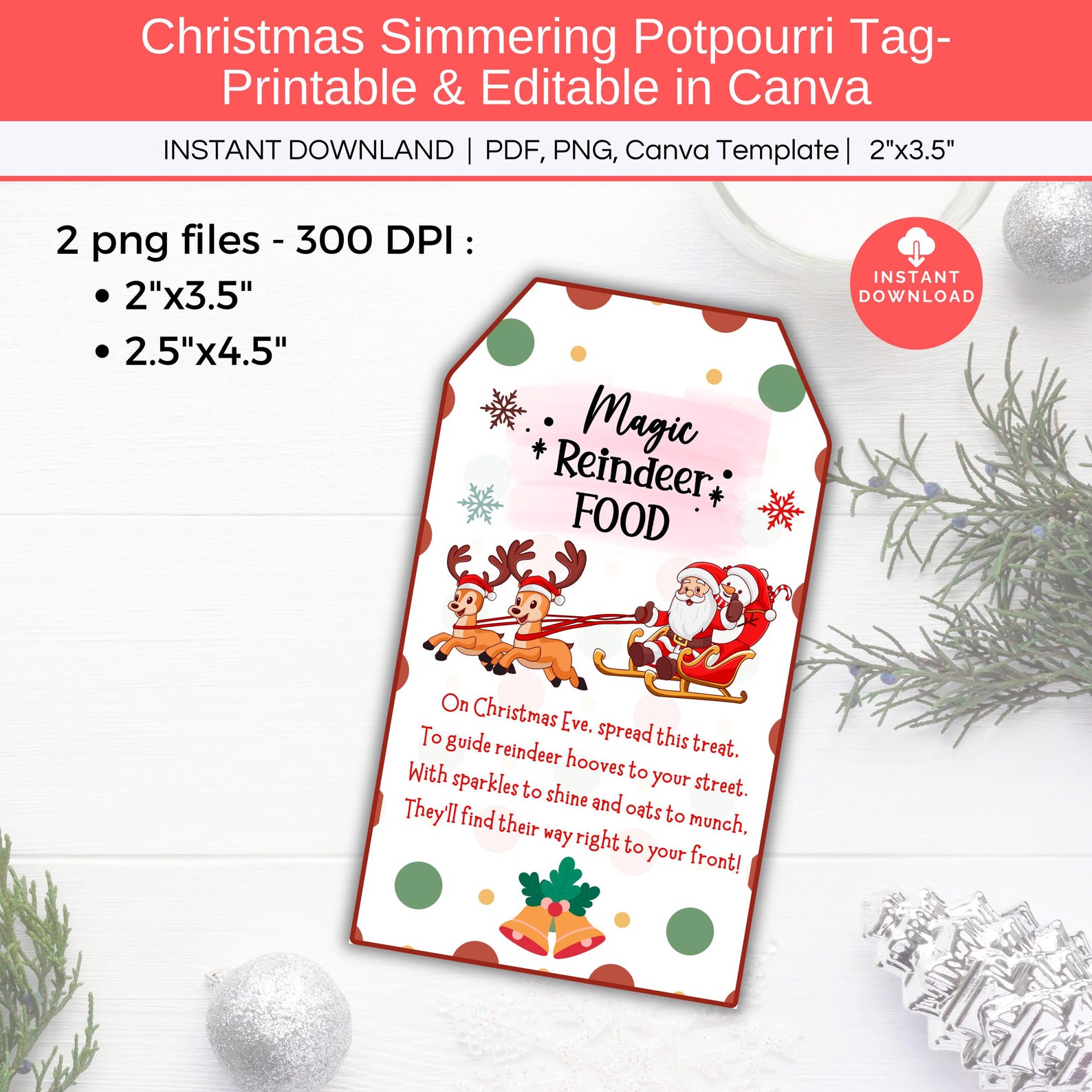 Magical Reindeer Food Tags Printable, Reindeer Food Card, Magic ...