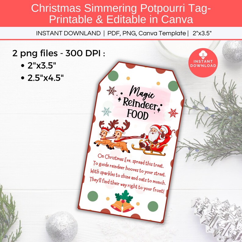 Magical Reindeer Food Tags Printable, Reindeer Food Card, Magic ...