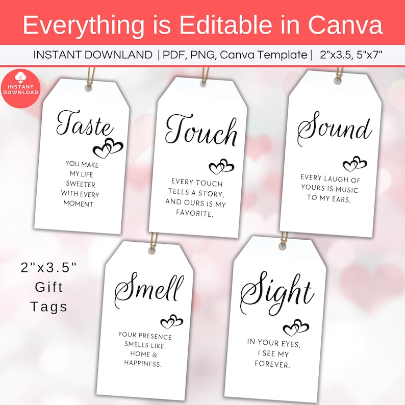 5 Senses Gift Tags Printable, Five Senses Gift Bag Labels, 5 Senses ...