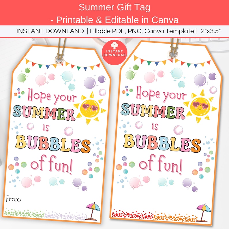 Summer Bubbles Editable Printable Gift Tags, Bubble of Fun Tag, End of ...