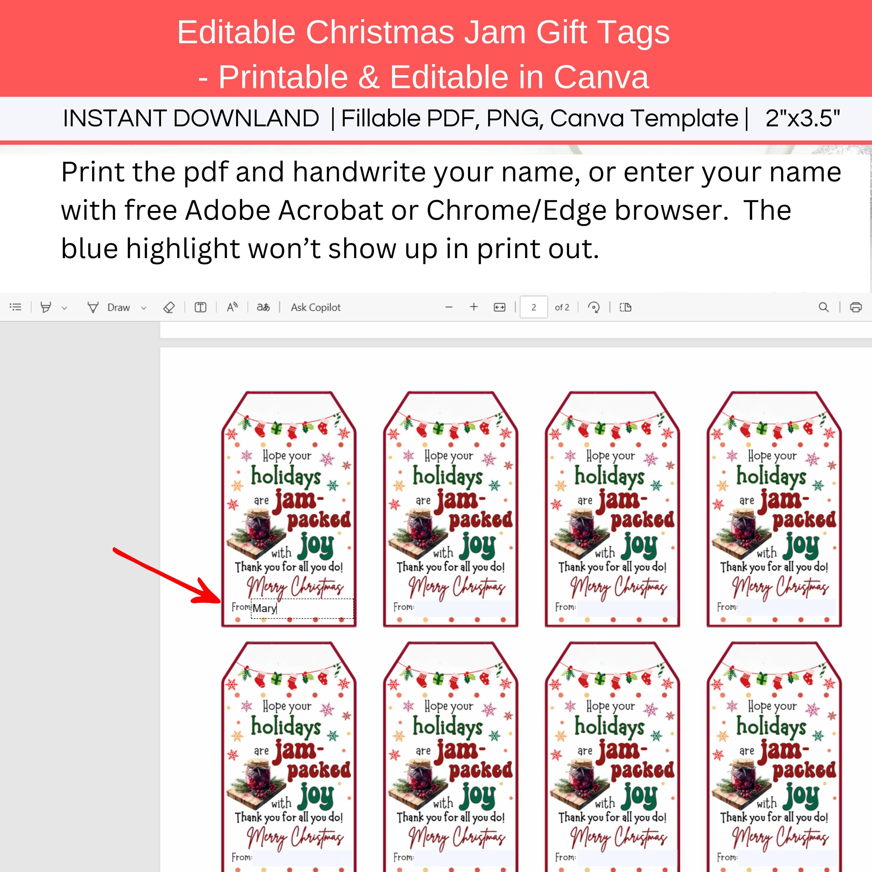 Homemade Jam Gift Basket Tag Printable, Editable Christmas Thank You ...