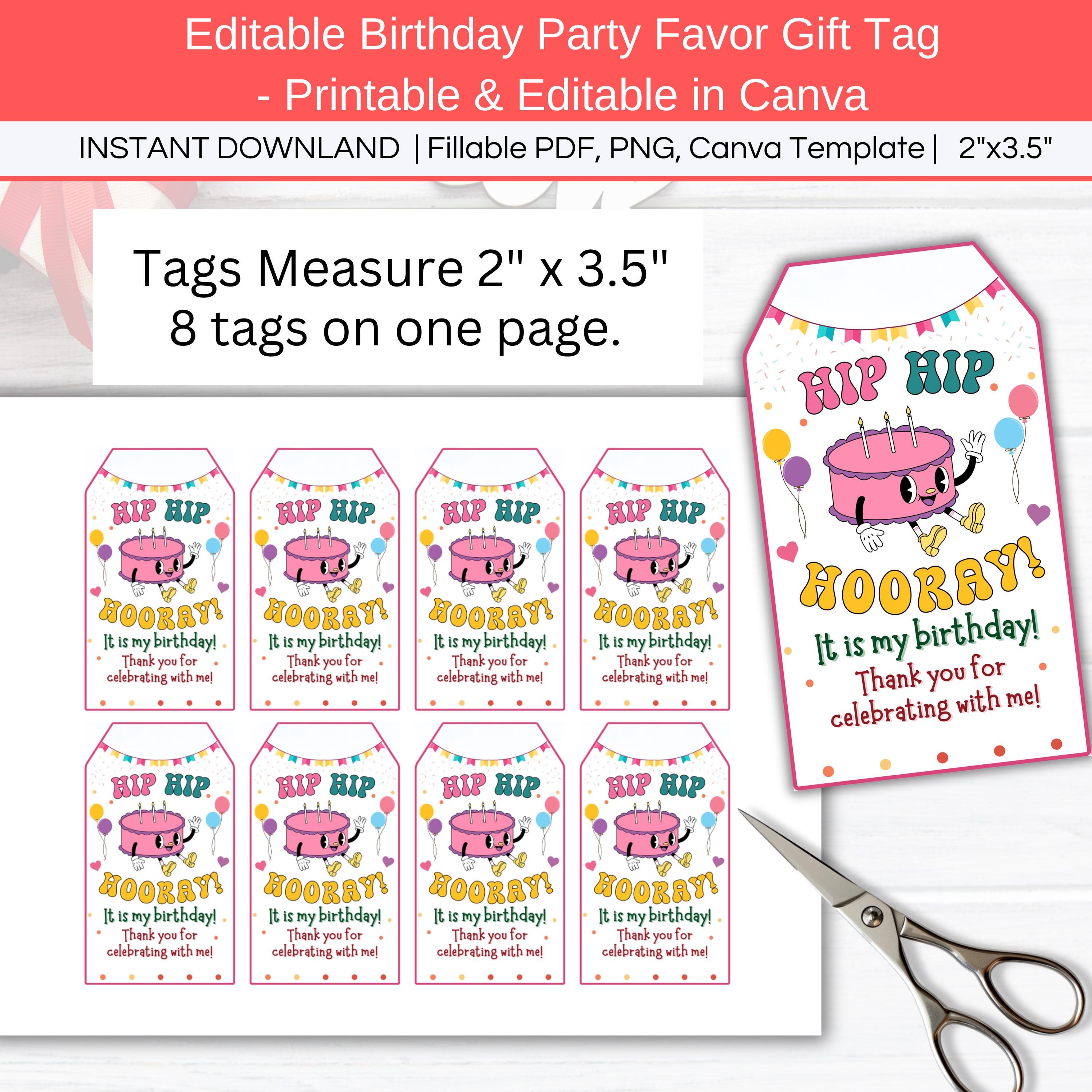 Hip Hip Hooray Birthday Treat Tag Printable, Editable Kids Classroom ...