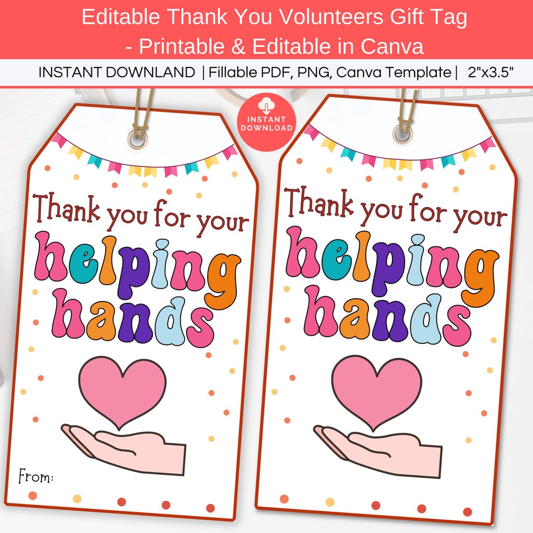Thank You for Your Helping Hands Gift Tag, Coworker Volunteer Staff ...
