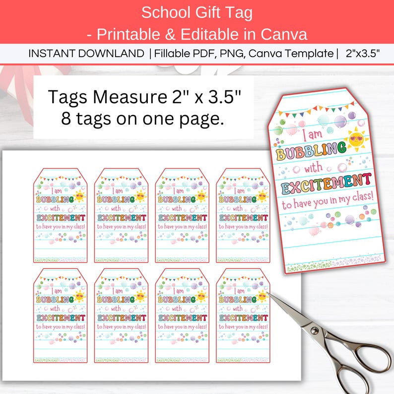 Bubbles Gift Tag Printable for First Day of School, Bubbling With ...