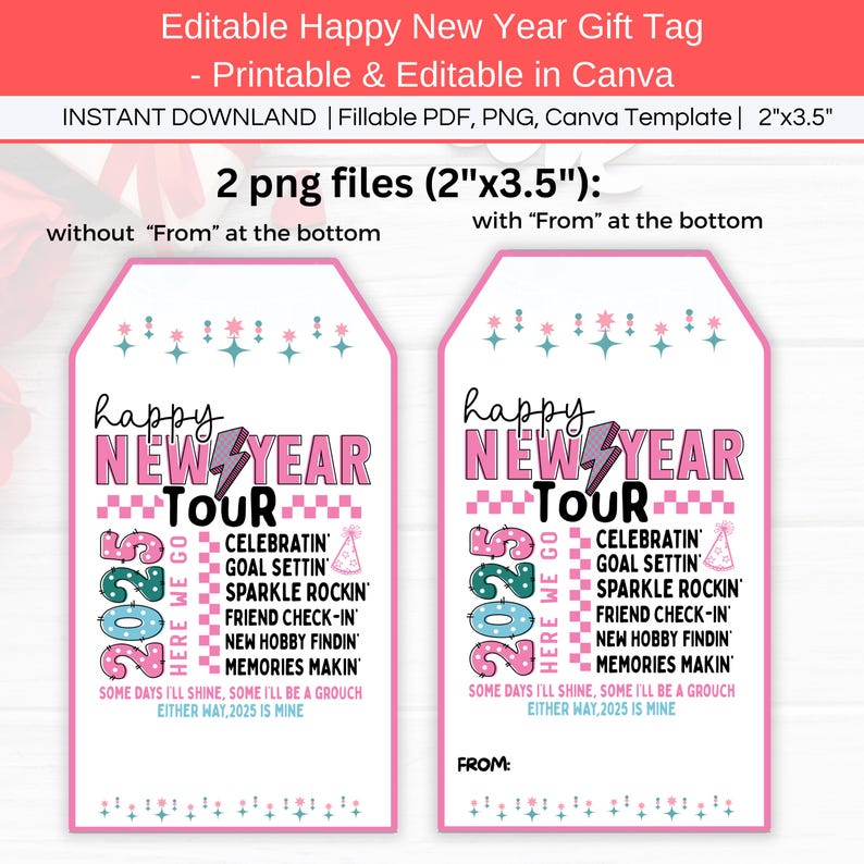 Happy New Year 2025 Favor Tags Printable, Pink Groovy Inspiration Gift ...