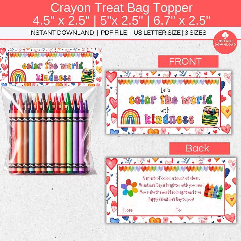 Crayon Valentine Treat Bag Topper Printable, Non Candy Valentine Goodie ...