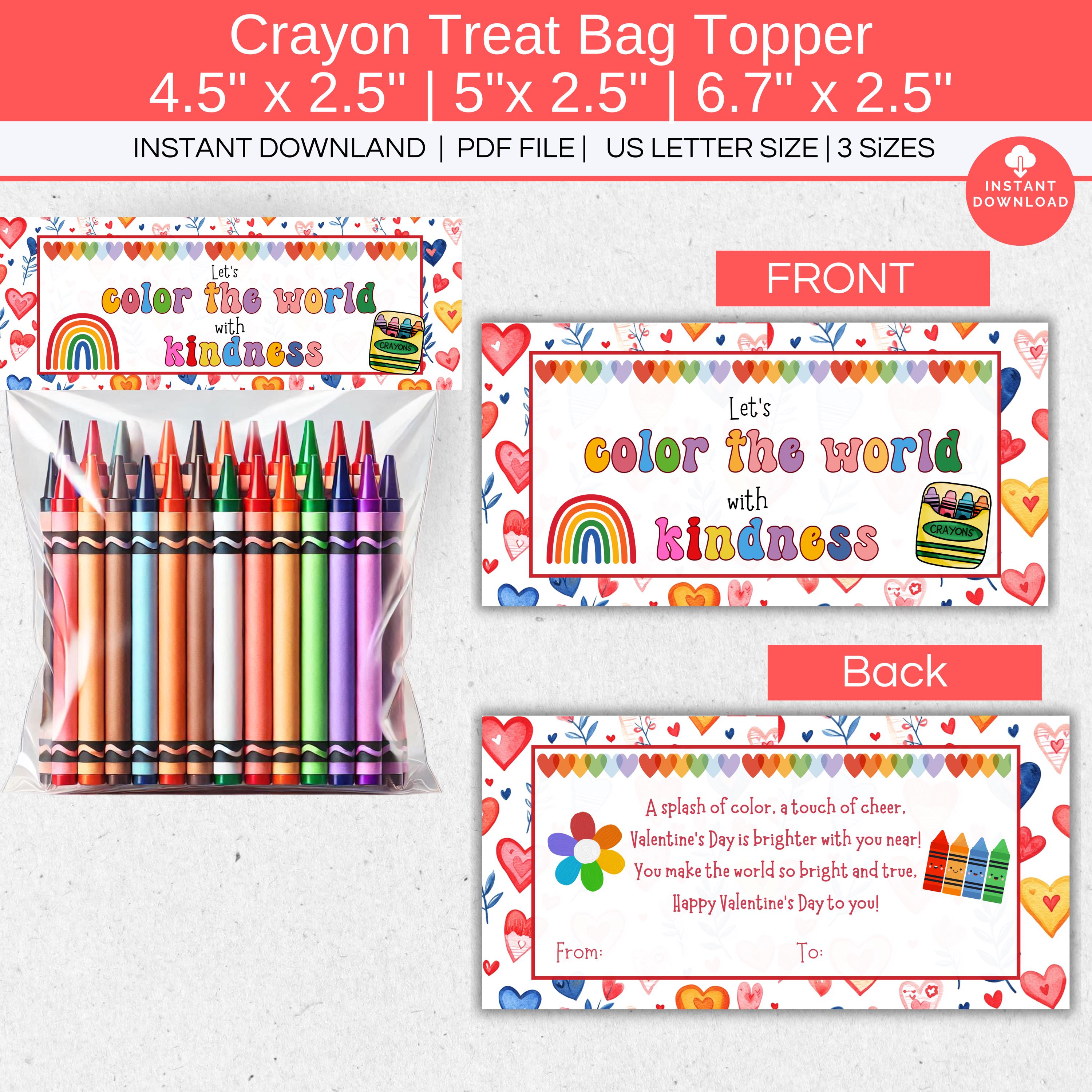 Crayon Valentine Treat Bag Topper Printable, Non Candy Valentine Goodie ...
