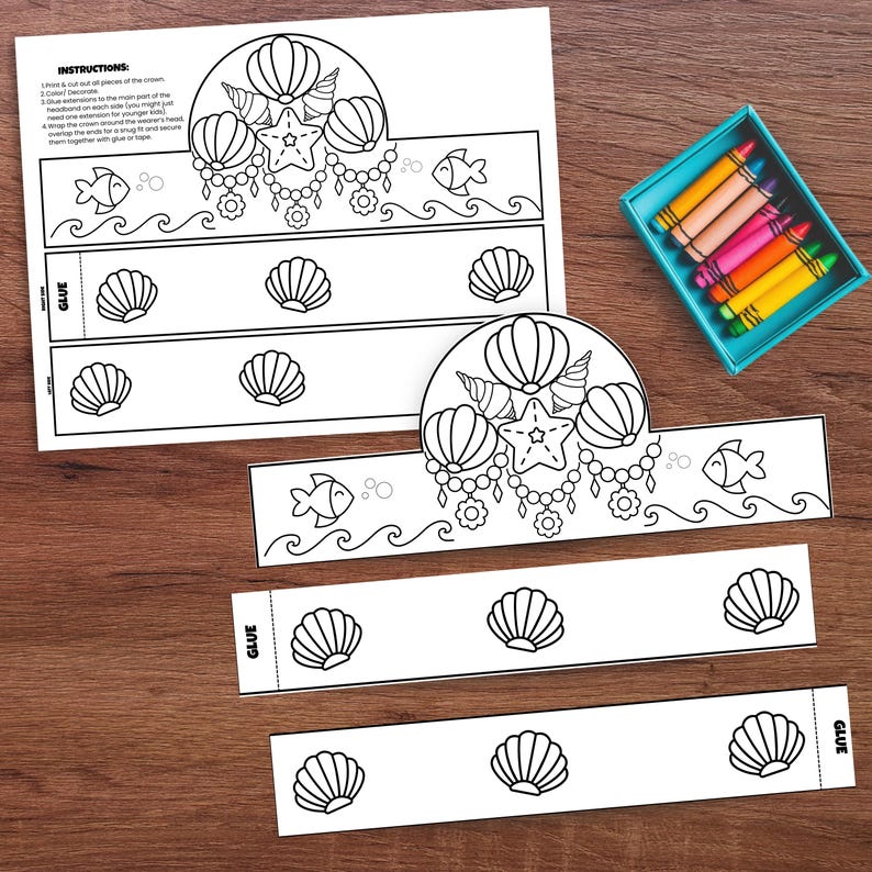 Mermaid Paper Crown Printable, Kid Under the Sea Ocean Princess ...